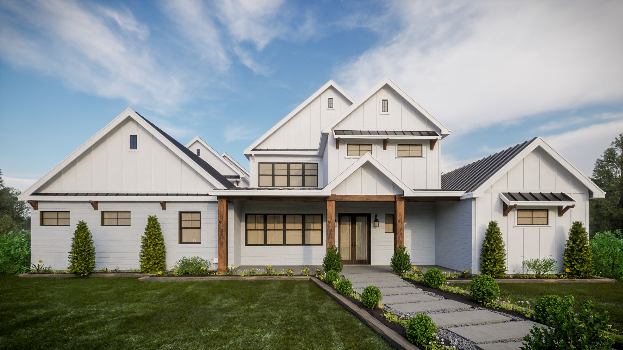 Two-Story New American House Plan with 5 En-Suite Bedrooms & Detached ...