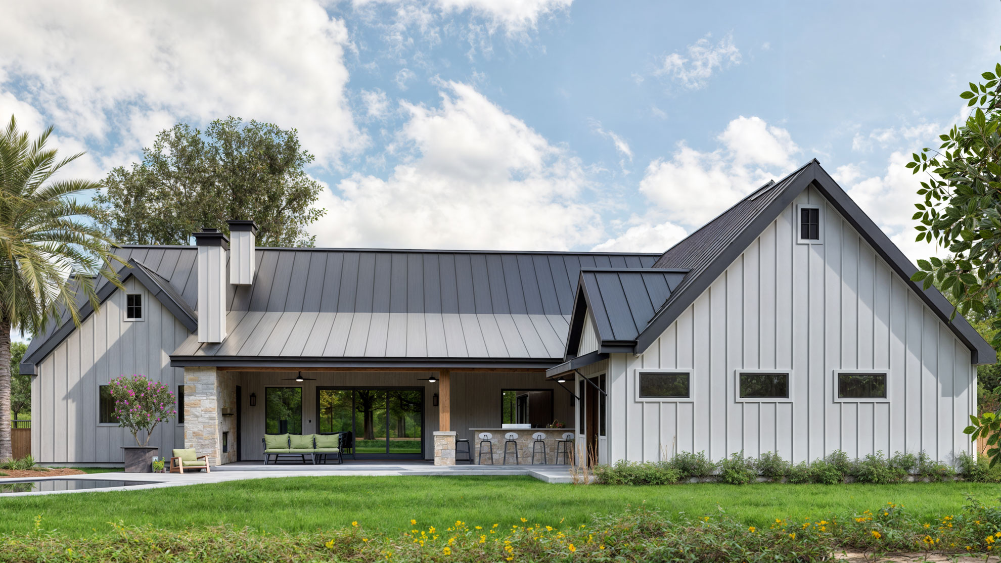 Modern Farmhouse Home Plan – Outdoor Kitchen | Radius Home Plans