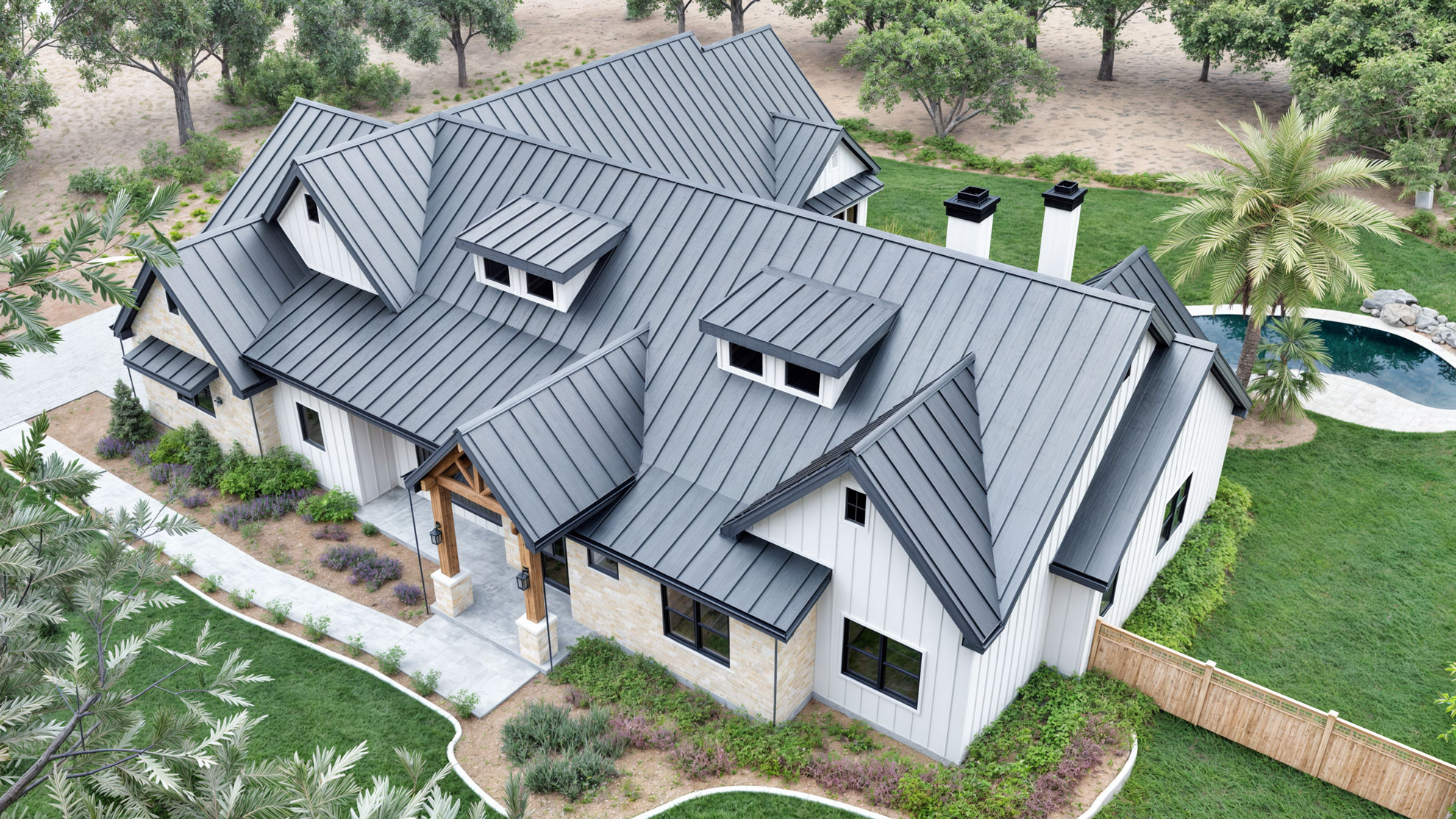 Modern Farmhouse Home Plan – Outdoor Kitchen | Radius Home Plans